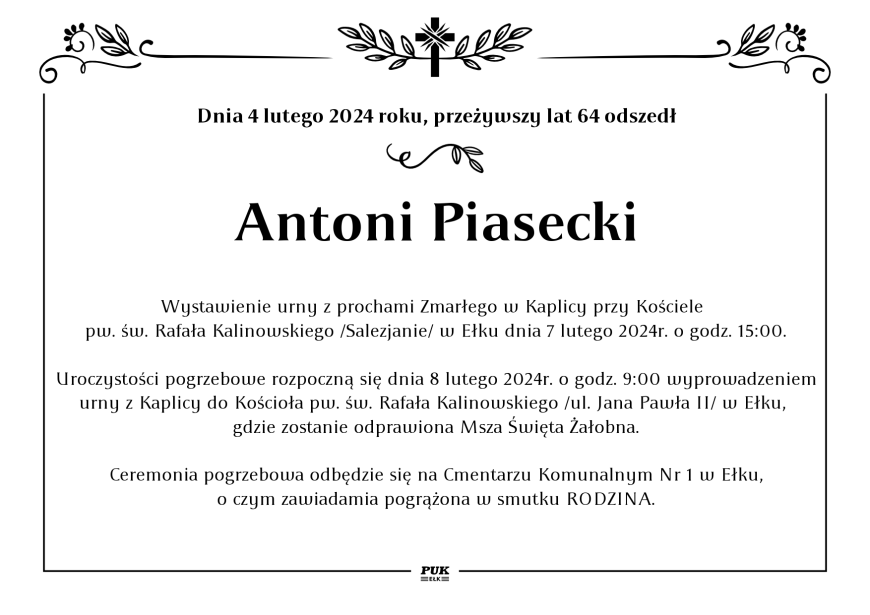 Antoni Piasecki - nekrolog i kondolencje | Zakład Usług Pogrzebowych ...