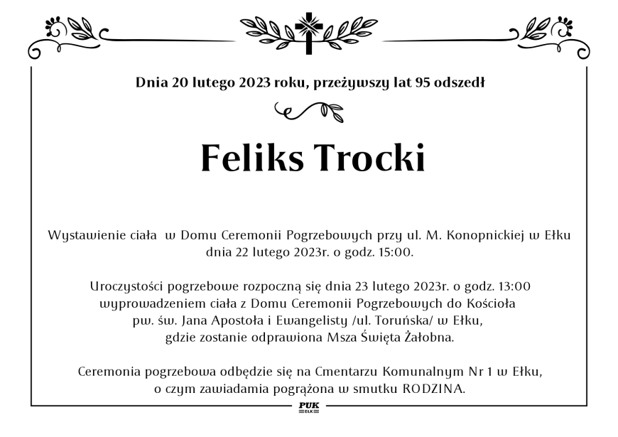Feliks Trocki - nekrolog i kondolencje | Zakład Usług Pogrzebowych | P ...