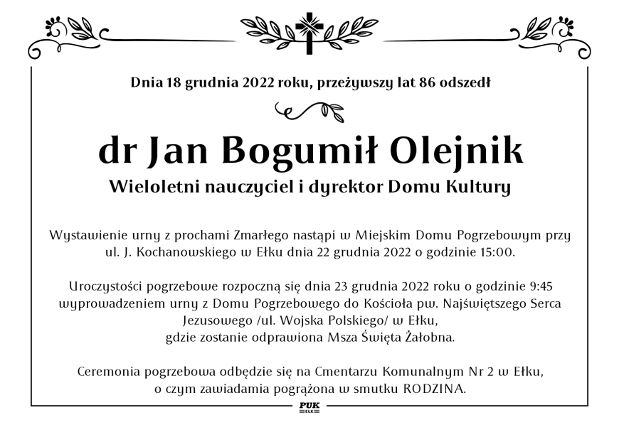 Jan Bogumił Olejnik - nekrolog i kondolencje | Zakład Usług ...