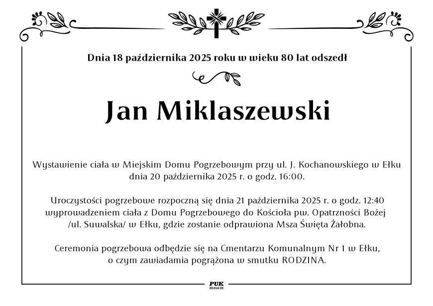 Ostatnio odeszli... | Zakład Usług Pogrzebowych | P.U.K. EŁK