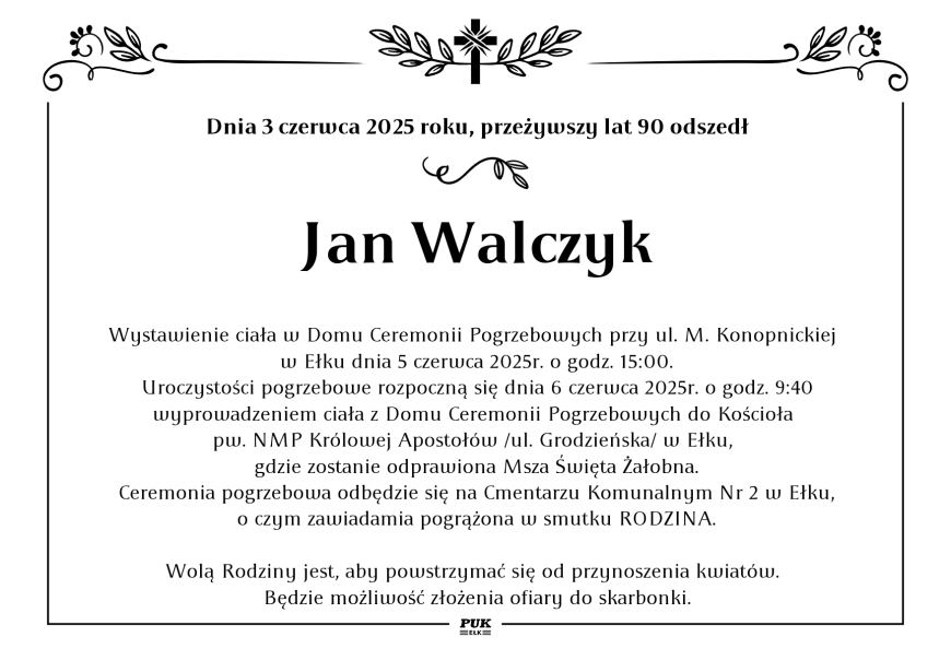 Ostatnio odeszli... | Zakład Usług Pogrzebowych | P.U.K. EŁK