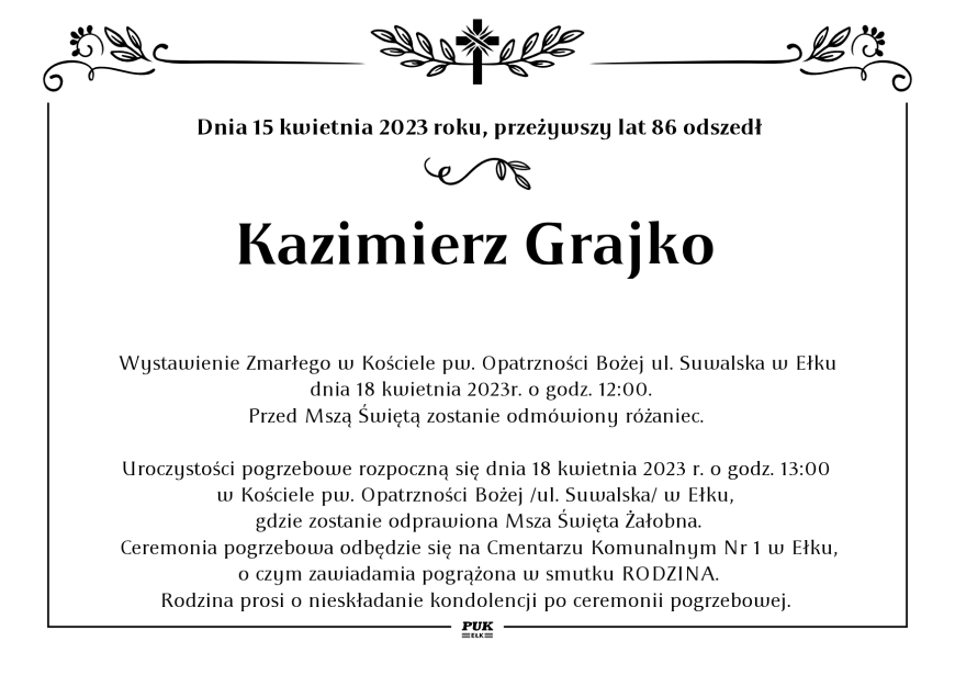 Kazimierz Grajko - nekrolog i kondolencje | Zakład Usług Pogrzebowych ...