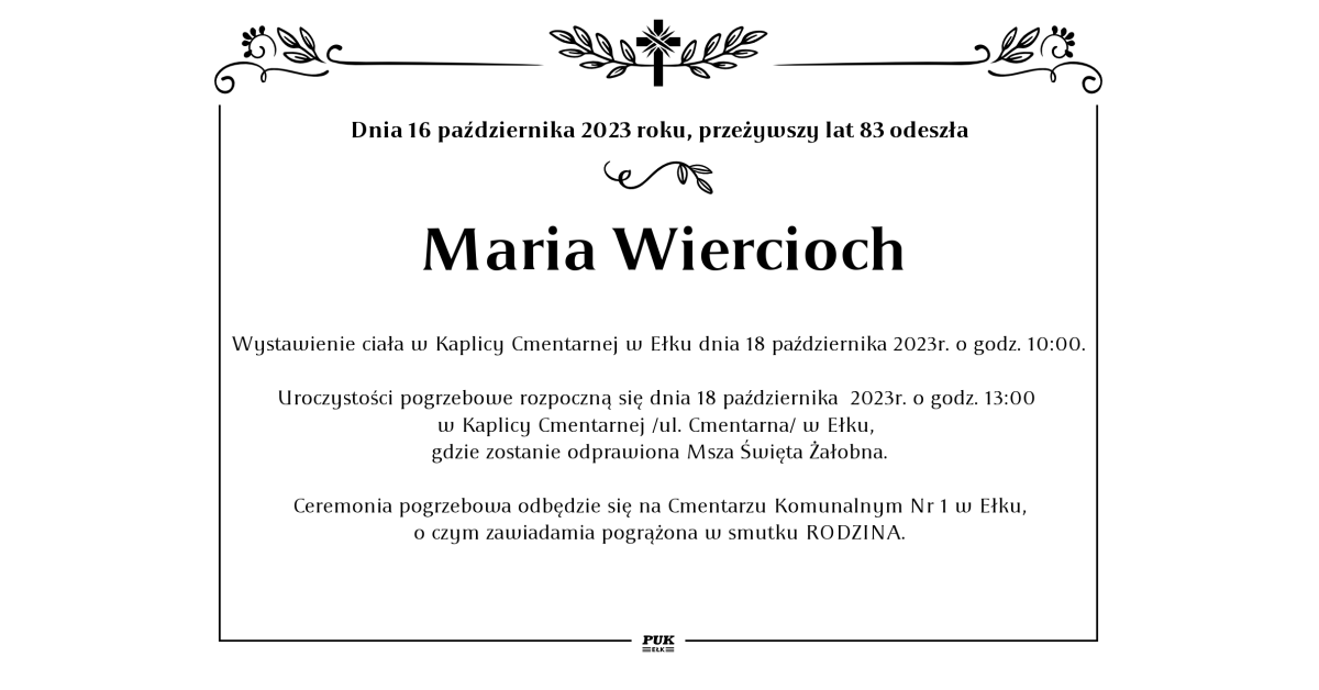 Maria Wiercioch - nekrolog i kondolencje | Zakład Usług Pogrzebowych ...