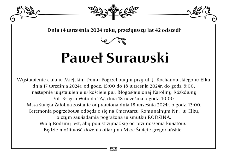 Ostatnio odeszli... | Zakład Usług Pogrzebowych | P.U.K. EŁK