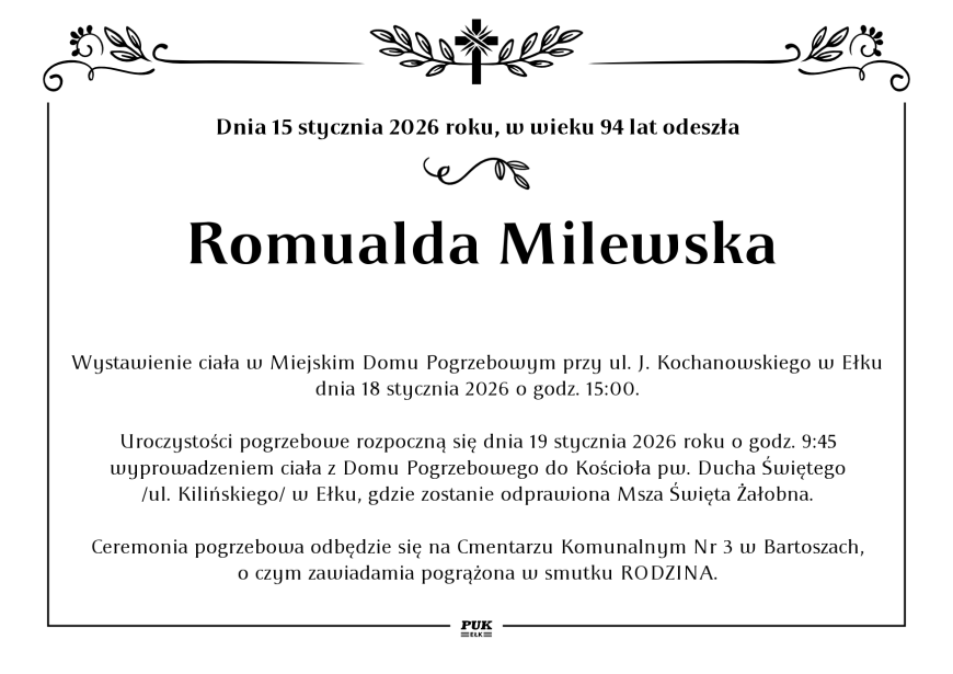 Romualda Milewska - nekrolog i kondolencje | Zakład Usług Pogrzebowych ...