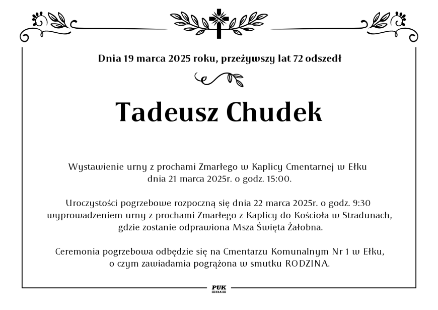 Ostatnio odeszli... | Zakład Usług Pogrzebowych | P.U.K. EŁK