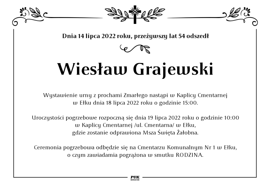 Ostatnio odeszli... | Zakład Usług Pogrzebowych | P.U.K. EŁK