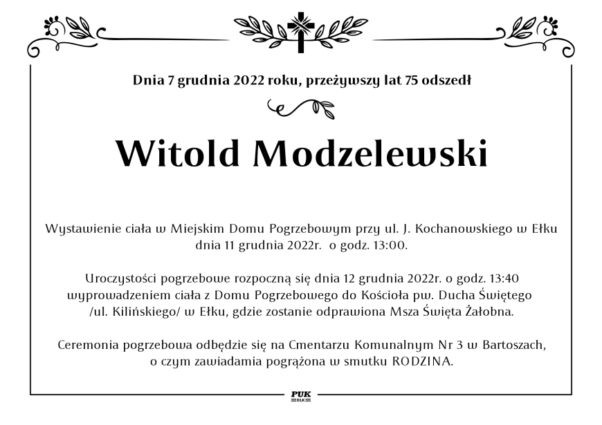 Witold Modzelewski - nekrolog i kondolencje | Zakład Usług Pogrzebowych ...